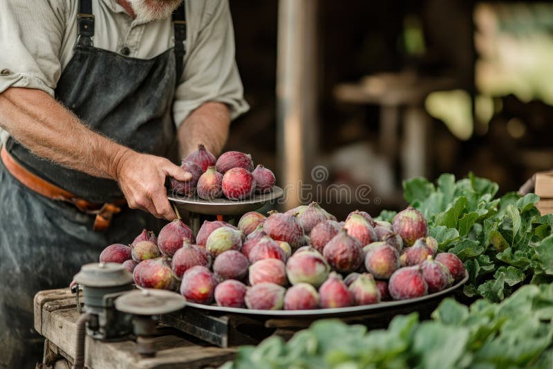 Weighing Fresh Figs in a Rustic Barn Setting Stock Illustration ...