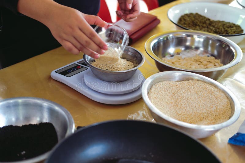 Weighing Sesame Seed for Making Cereal Granula Muesli Bar Stock Image ...