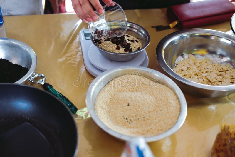 Weighing Sesame Seed for Making Cereal Granula Muesli Bar Stock Image ...