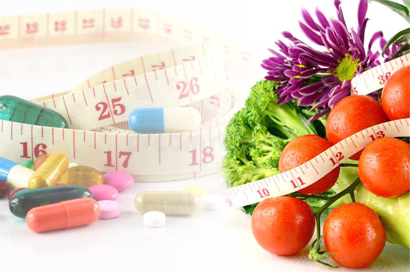 Weight Control Concept by Medicine and Diet Control. Stock Image ...