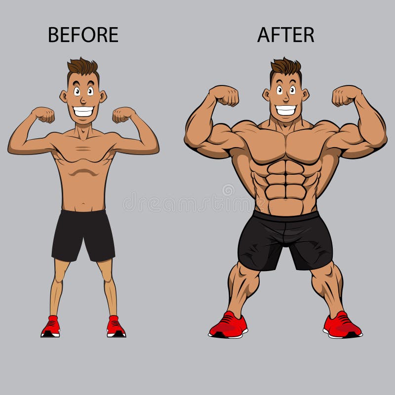 Weight Gain. Man before and after Exercise Stock Vector - Illustration ...