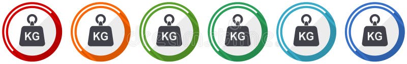 Weight, Kg, Kilogram Icon Set, Flat Design Vector Illustration in 6 ...