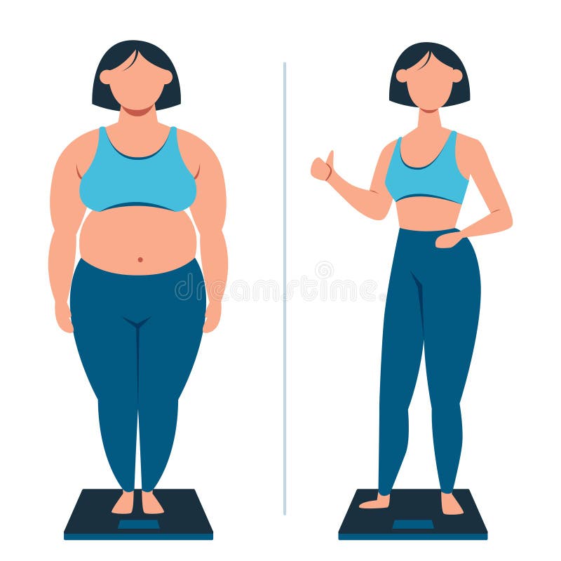 Weight Loss and Exercise Concept. Vector of a Woman Successfully ...