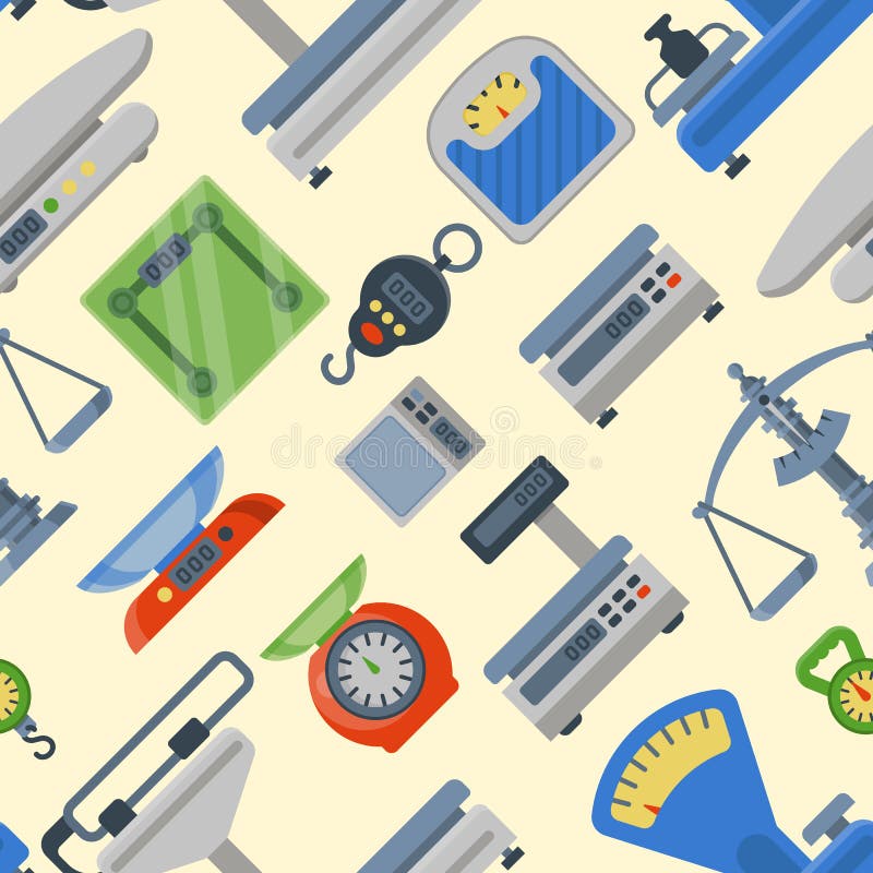 Weight Measurement Instrumentation Tools Seamless Pattern Vector. Stock ...