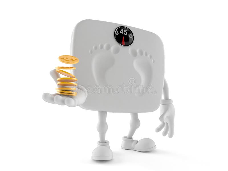 Weight Scale Character with Stack of Coins Stock Illustration ...