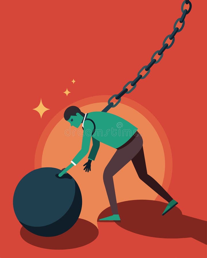 Person Dragging Loan Burden, Vector Cartoon Stick Figure Illustration ...