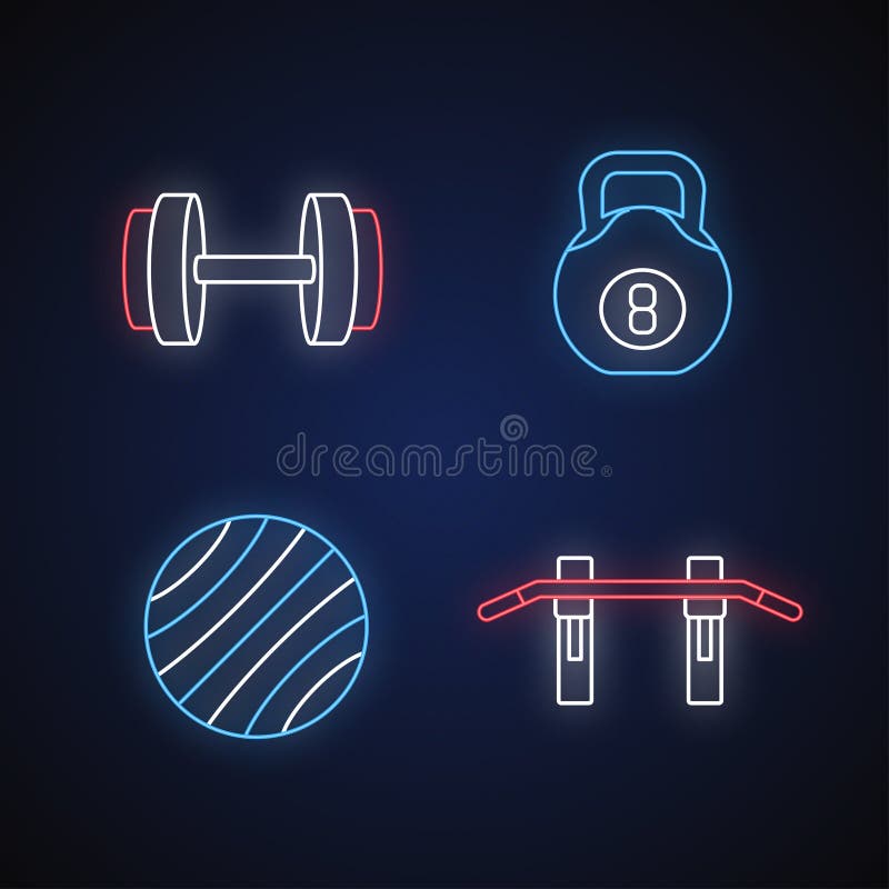 Weight Training Neon Light Icons Set Stock Vector - Illustration of ...