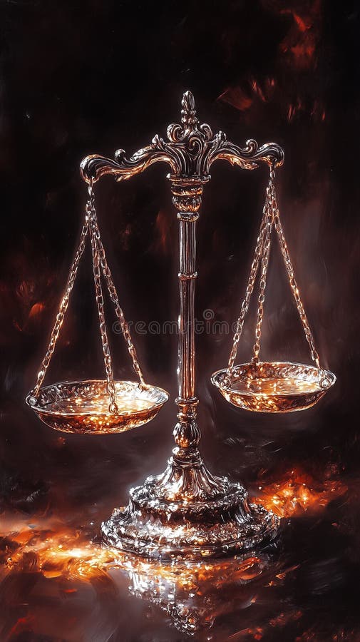 A Weighted Scale Symbolizing Justice and Balance in a Reflective ...