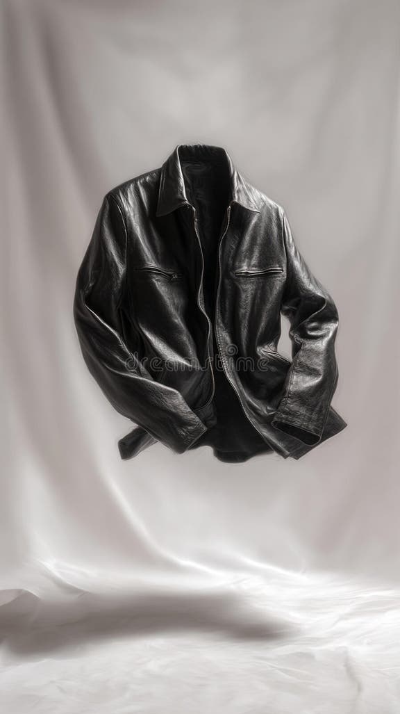 Weightless Elegance: a Levitating Black Leather Jacket in a Minimalist ...