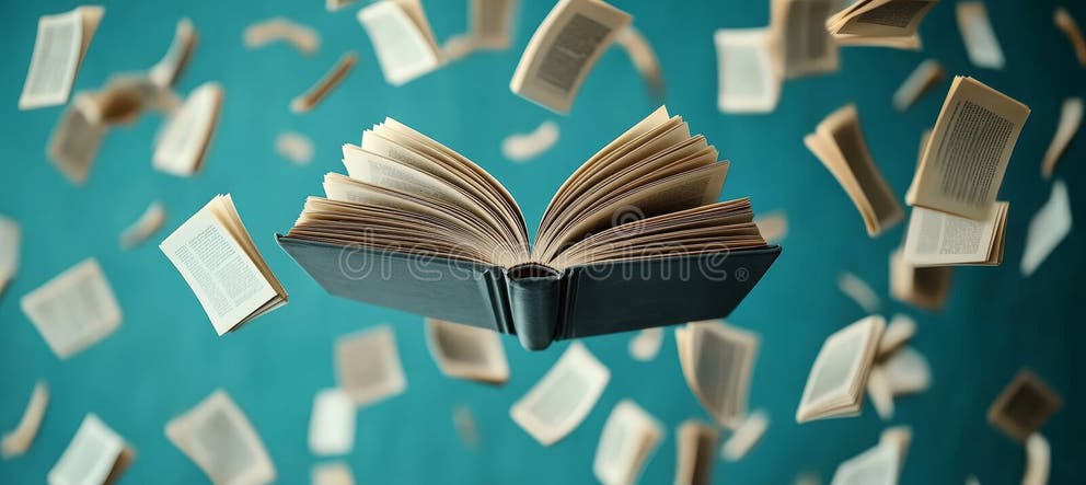 Weightless Knowledge an Open Book Floating in the Air Surrounded by ...
