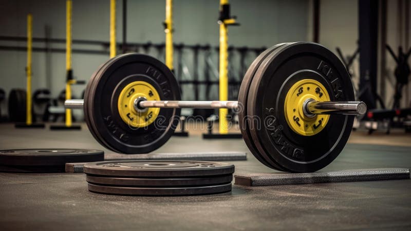 Weightlifting Barbell Loaded with Plates on a Lifting Platform ...
