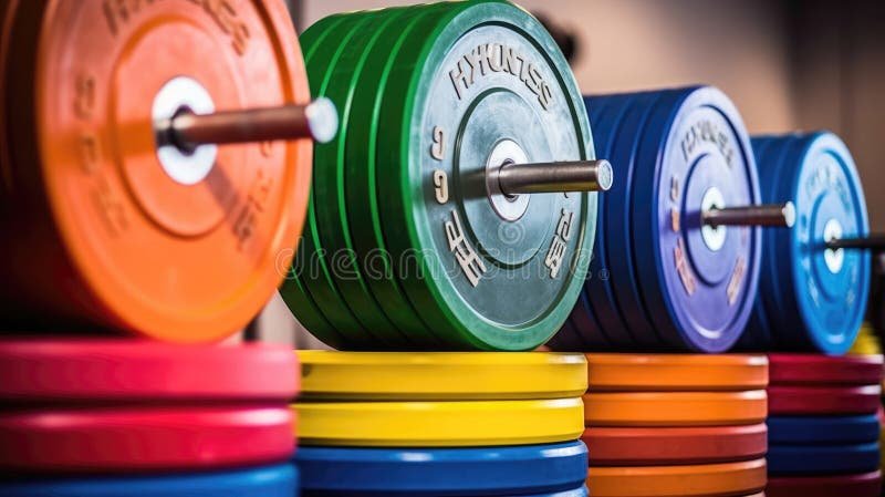 Weightlifting Plates Stacked Neatly in a Gym. Generative AI Stock ...