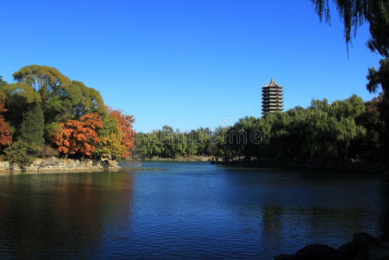 Boya Tower in Peking University Stock Image - Image of colorful, view ...