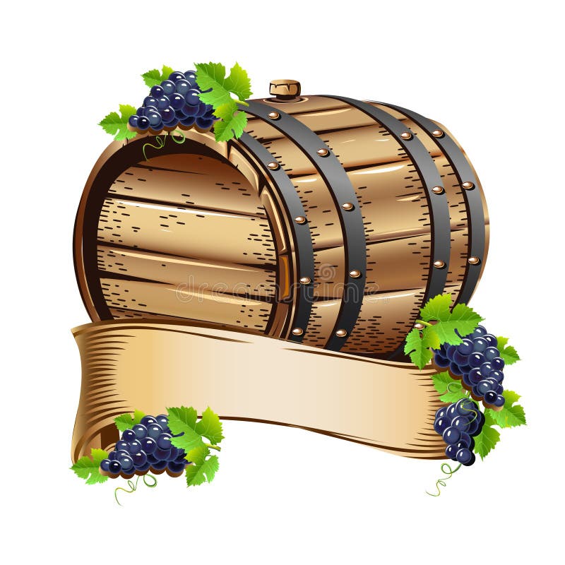 Weinfaß mit Weintrauben vektor abbildung. Illustration von rebe - 91420206