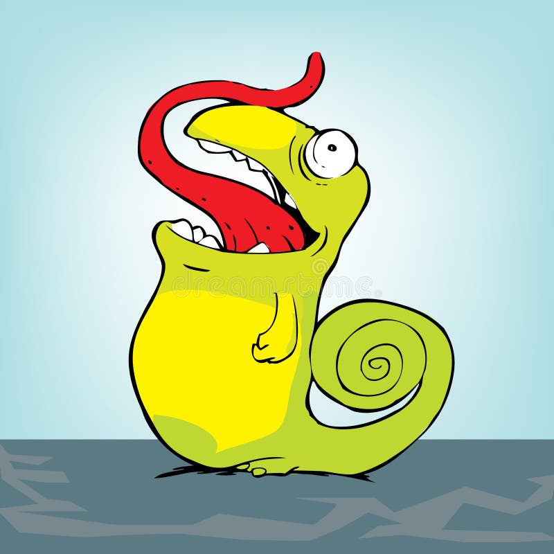 Weinig Kameleon Met Rode Tong Vector Illustratie - Illustration of ...