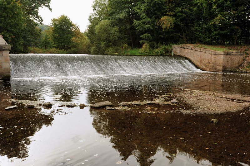 Weir on the river stock photo. Image of river, path - 113095584
