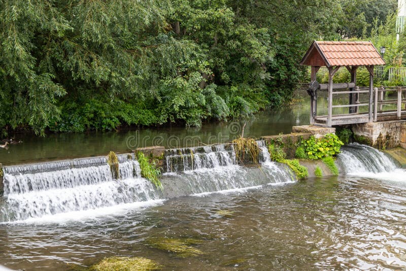 Weir with Waterfall on the River Gera in Erfurt Stock Image - Image of ...
