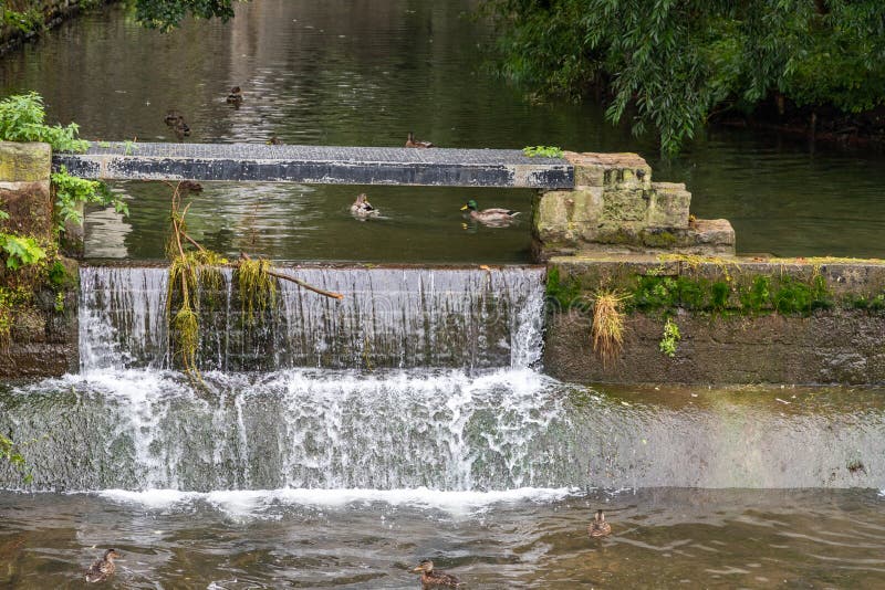 Weir with Waterfall on the River Gera in Erfurt Stock Image - Image of ...