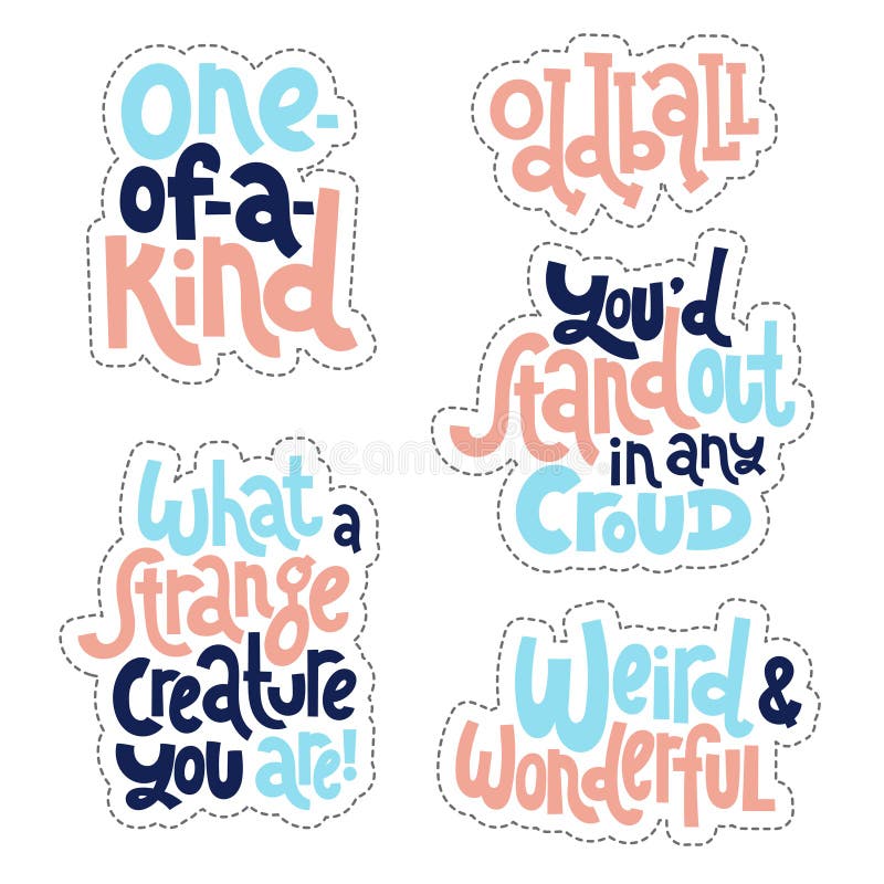 Weird and Beautiful. Sticker Set Design Template with Hand Drawn Vector ...