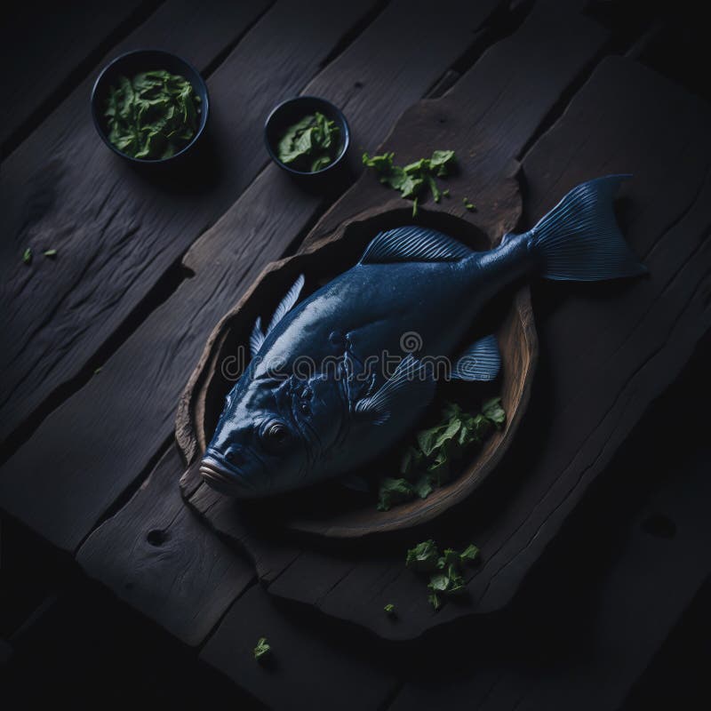 Weird Blue Fish on Dinning Table, Generative Ai Stock Illustration ...