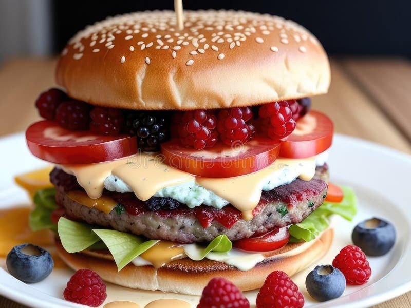 Weird Burger with Meat and Berries. AI Generated. Stock Illustration ...