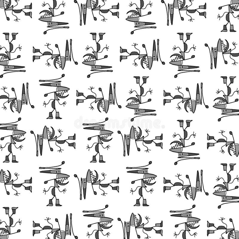 Weird Caricature Hand Drawn Illustration Motif Pattern Stock ...