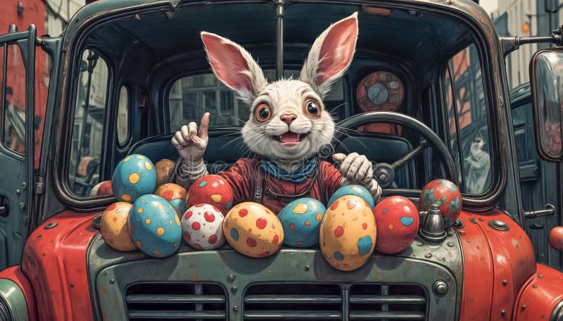 A Weird and Crazy Easter Bunny is Carrying Easter Eggs in His Car ...