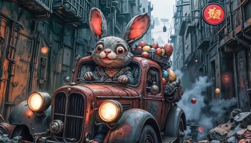 A Weird and Crazy Easter Bunny is Carrying Easter Eggs in His Car ...