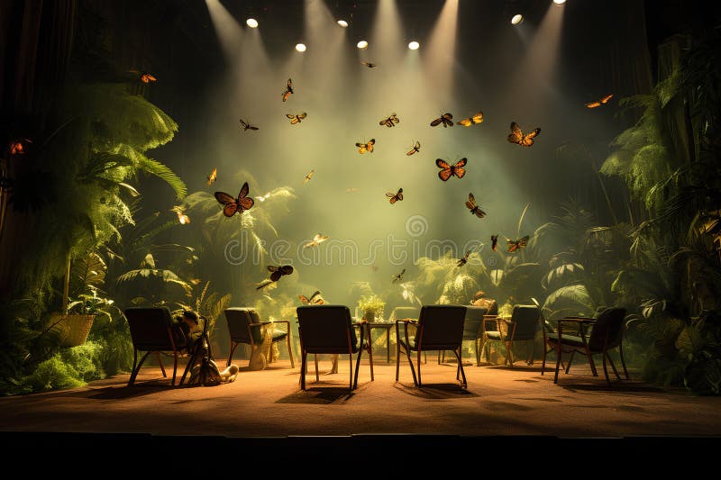 Weird Fantasy Insect Theatre Stage with Light and Plants Stock ...