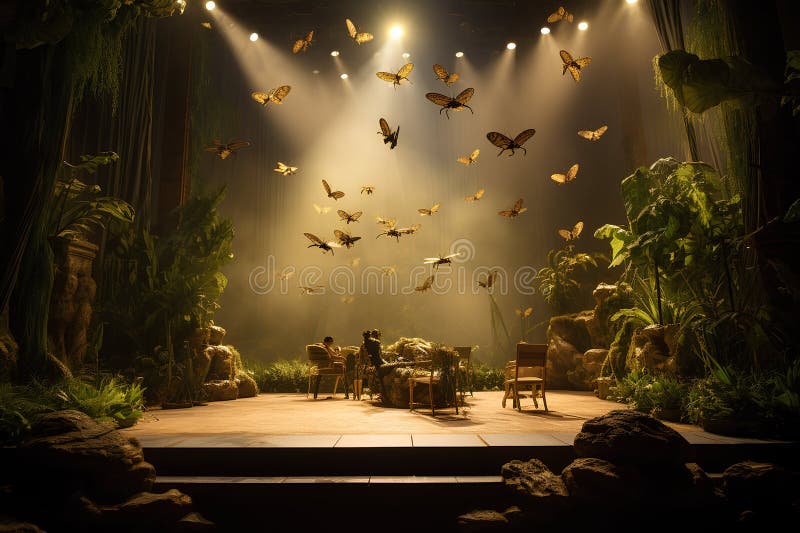 Weird Fantasy Insect Theatre Stage with Light and Plants Stock ...