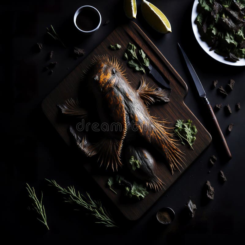 Weird Fish on Dinning Table, Generative Ai Stock Illustration ...