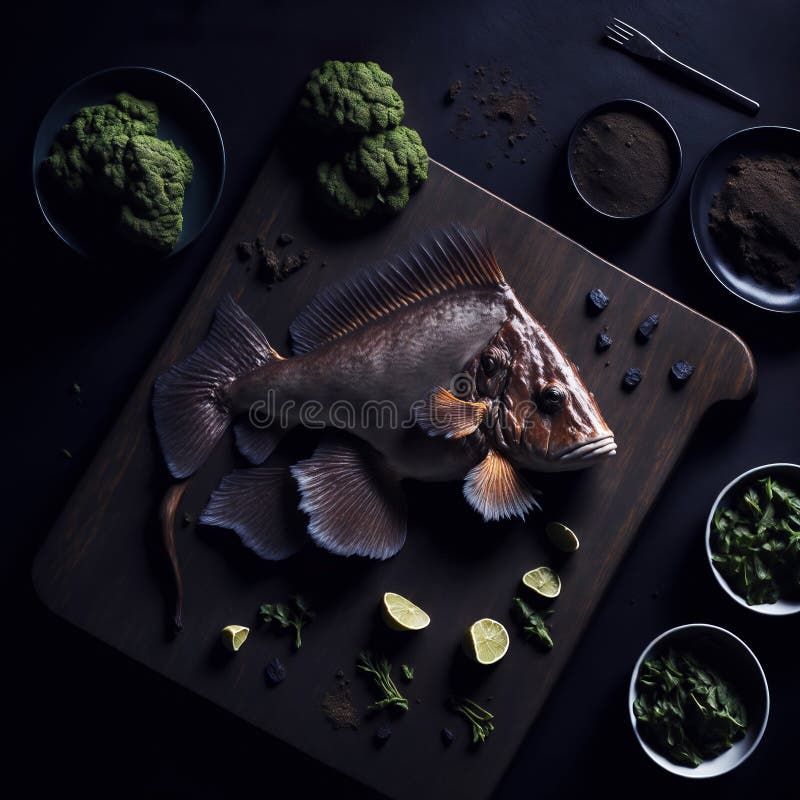 Weird Fish on Dinning Table, Generative Ai Stock Illustration ...