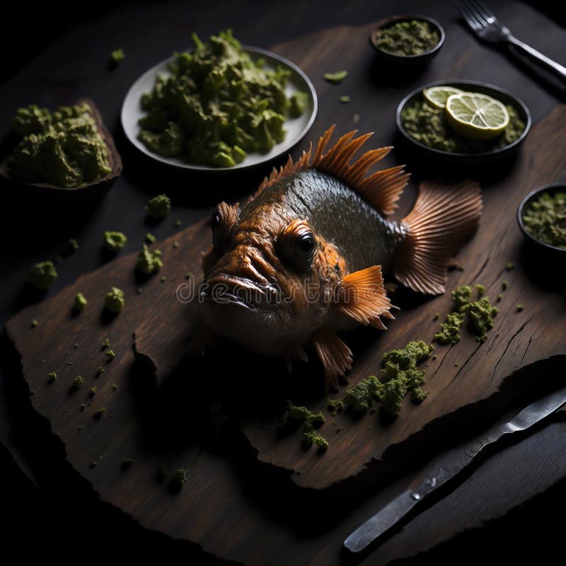 Weird Fish on Dinning Table, Generative Ai Stock Illustration ...
