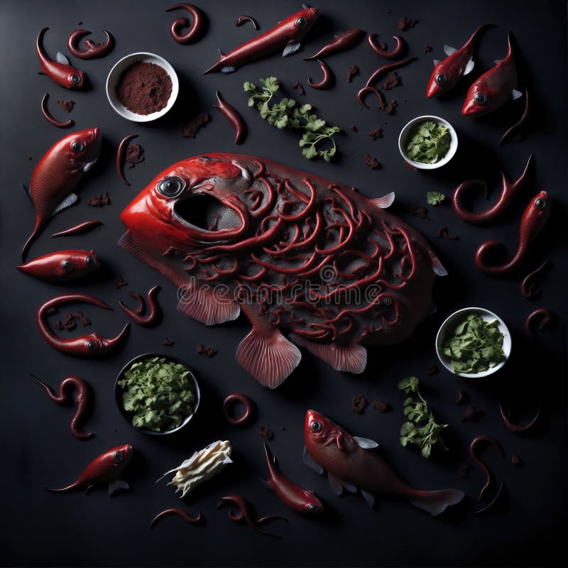 Weird Fish on Dinning Table, Generative Ai Stock Illustration ...