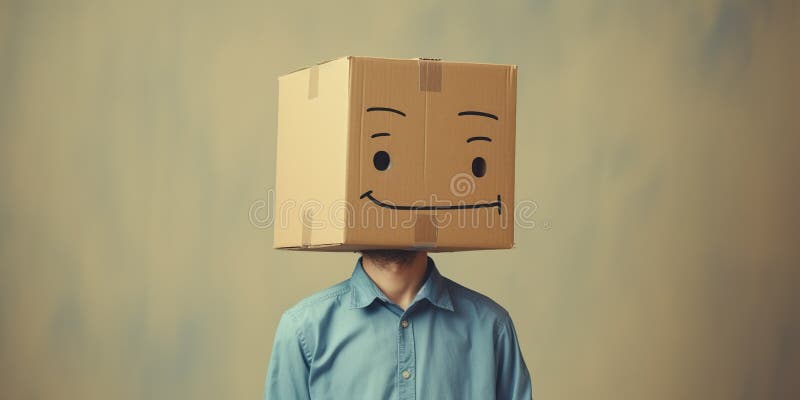 Weird Man Put a Cardboard Box on Head and Shows a Positive Gesture ...