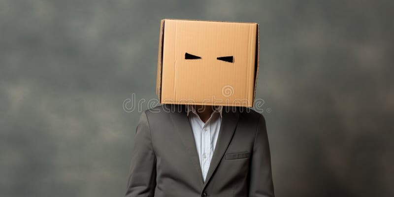 Weird Man Put a Cardboard Box on Head and Shows a Positive Gesture ...