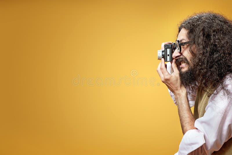Weird Man Taking a Photo with a Tiny Camera Stock Image - Image of ...