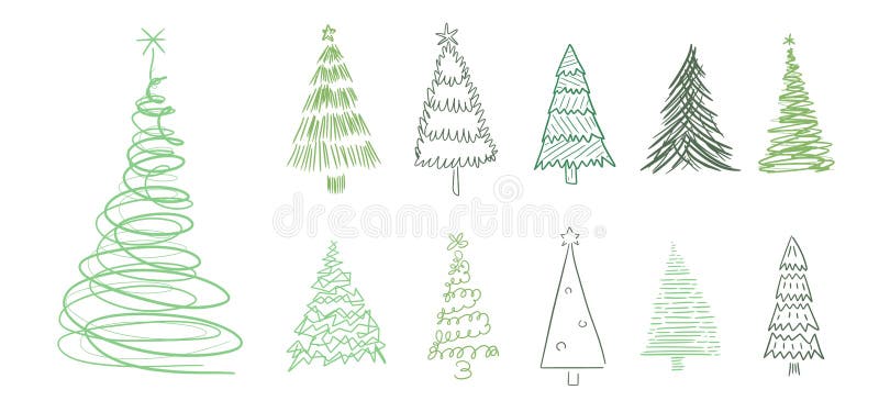 Weird Modern Christmas Tree Collection. Hand Drawn Christmas Trees ...
