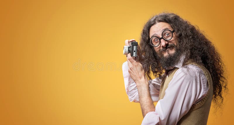 Weird Nerd Taking a Photo with a Tiny Camera Stock Photo - Image of ...