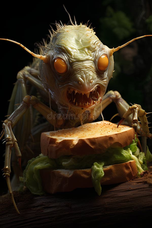 Weird Scary Insect Creature Eating Sandwich Stock Illustration ...