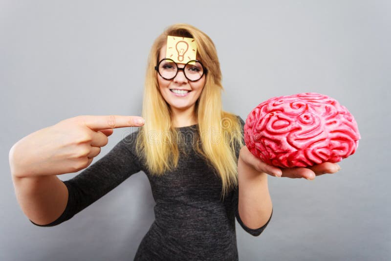 Weird Woman Holding Brain Having Idea Stock Image - Image of smart ...