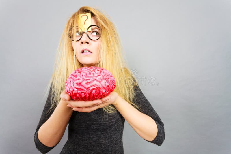 Weird Woman Holding Brain Having Idea Stock Image - Image of anatomy ...