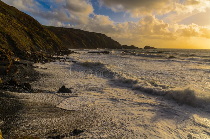 Welcombe Mouth Bay sunset stock photo. Image of tide - 78261022