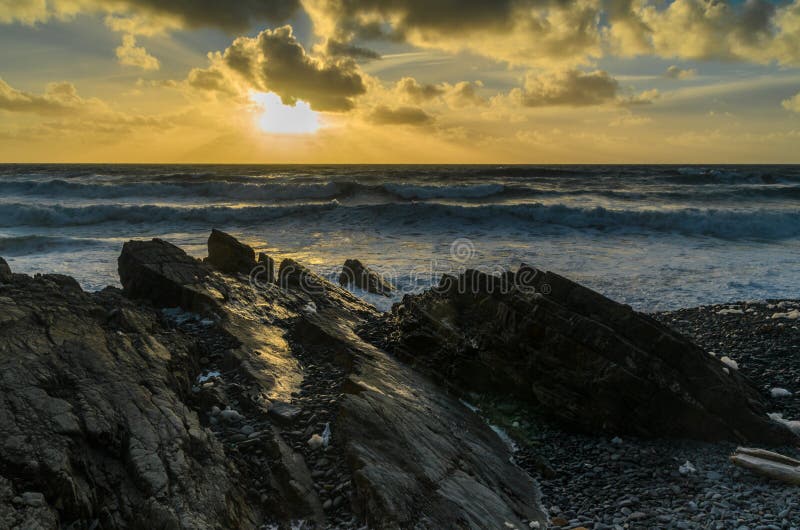 Welcombe Mouth Bay sunset stock photo. Image of foam - 78261704