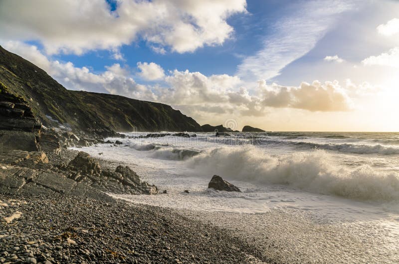 Welcombe Mouth Bay sunset stock photo. Image of froth - 78262018