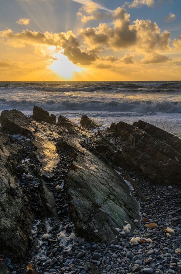 Welcombe Mouth Bay sunset stock image. Image of shingle - 78262085