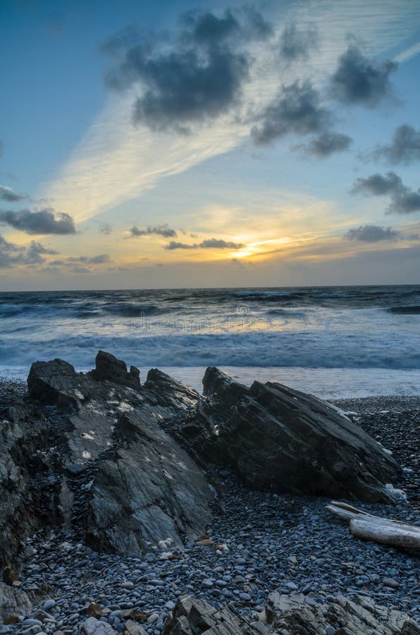 Welcombe Mouth Bay sunset stock photo. Image of water - 78262420