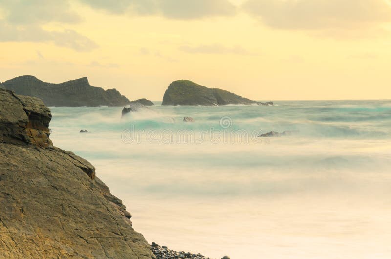 Welcombe Mouth Bay sunset stock image. Image of welcombe - 78263039