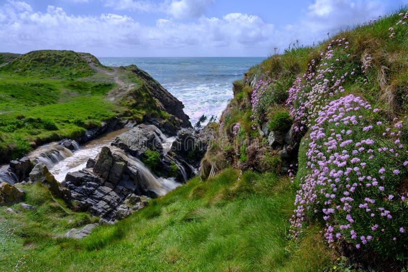 Welcombe Mouth Waterfall in the Hartland Peninsula, North Devon Stock ...