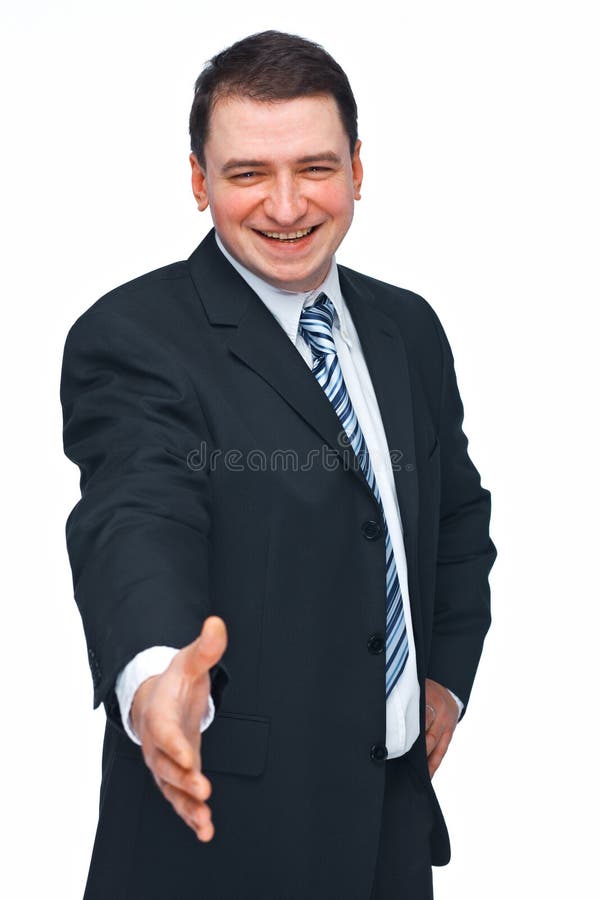 Smiling Business Man in Suit Gesturing Welcome Stock Image - Image of ...